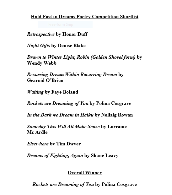 Hold Fast to Dreams Poetry Competition – Drawn to the Light Press